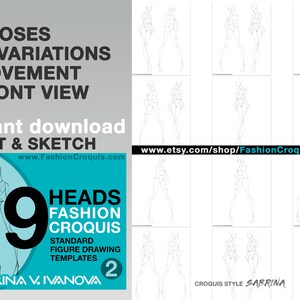 Downloadable Printable Croquis for Fashion Illustration: 9-head Fashion ...
