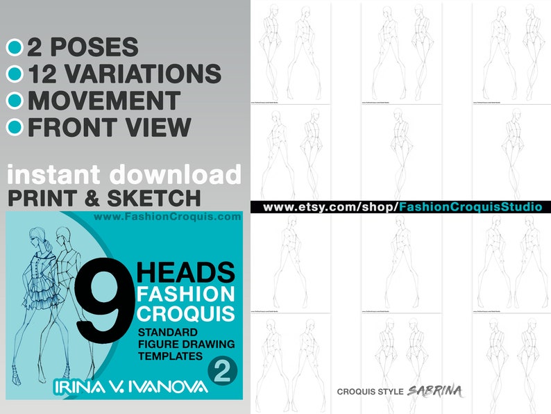 Downloadable Printable Croquis for Fashion Illustration: 9-head Fashion ...