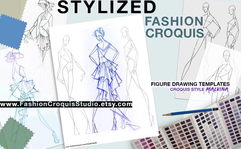 Stylized Downloadable Printable Croquis for Fashion Illustration: Women ...