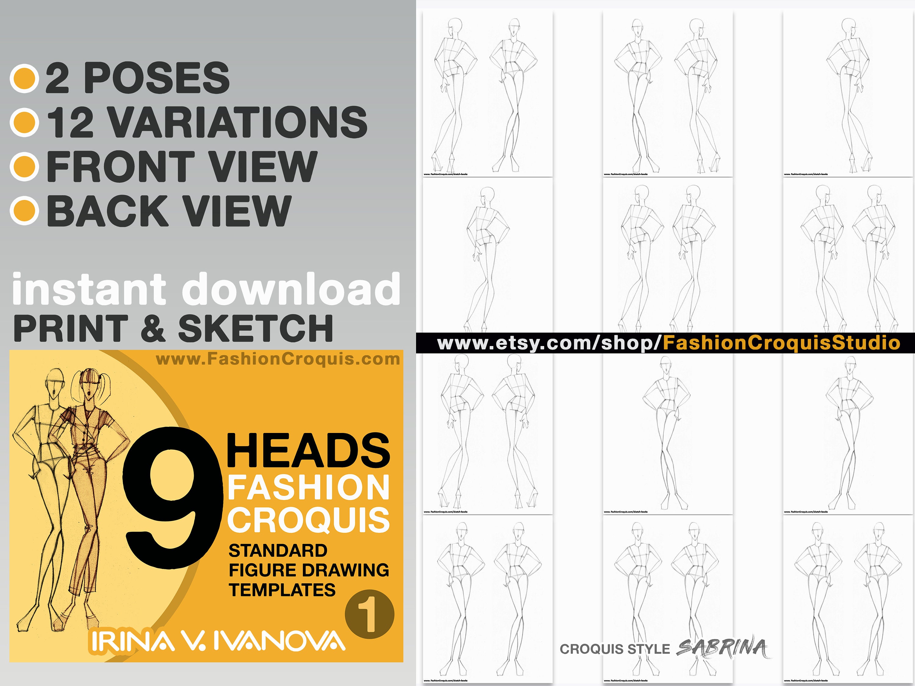 Downloadable Printable Croquis for Fashion Illustration: 9 Heads ...