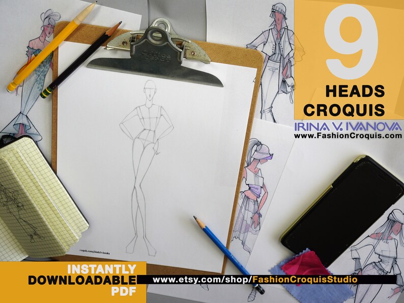 Downloadable Printable Croquis for Fashion Illustration: 9 Heads ...