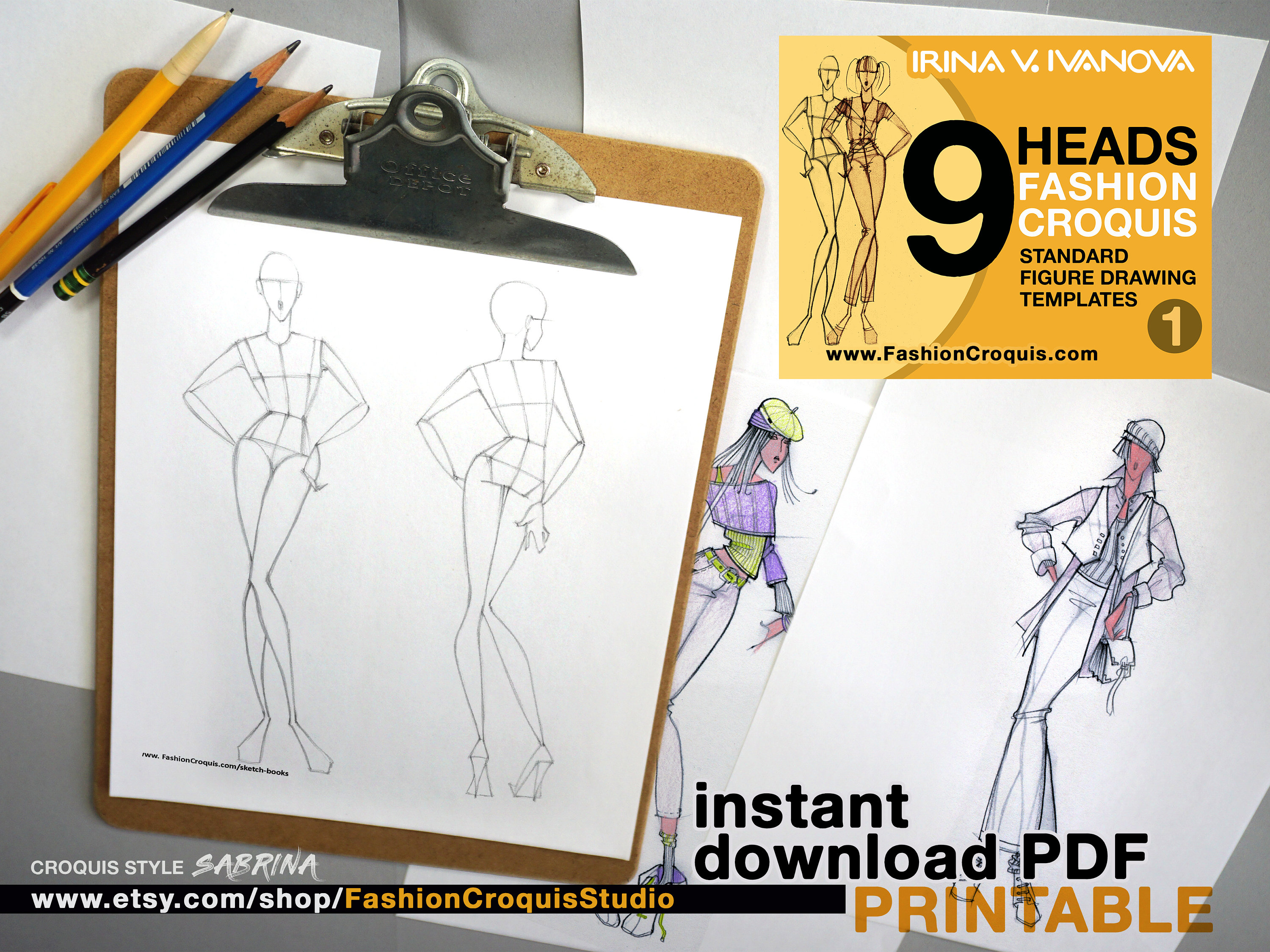 Downloadable Printable Croquis for Fashion Illustration: 9 Heads ...