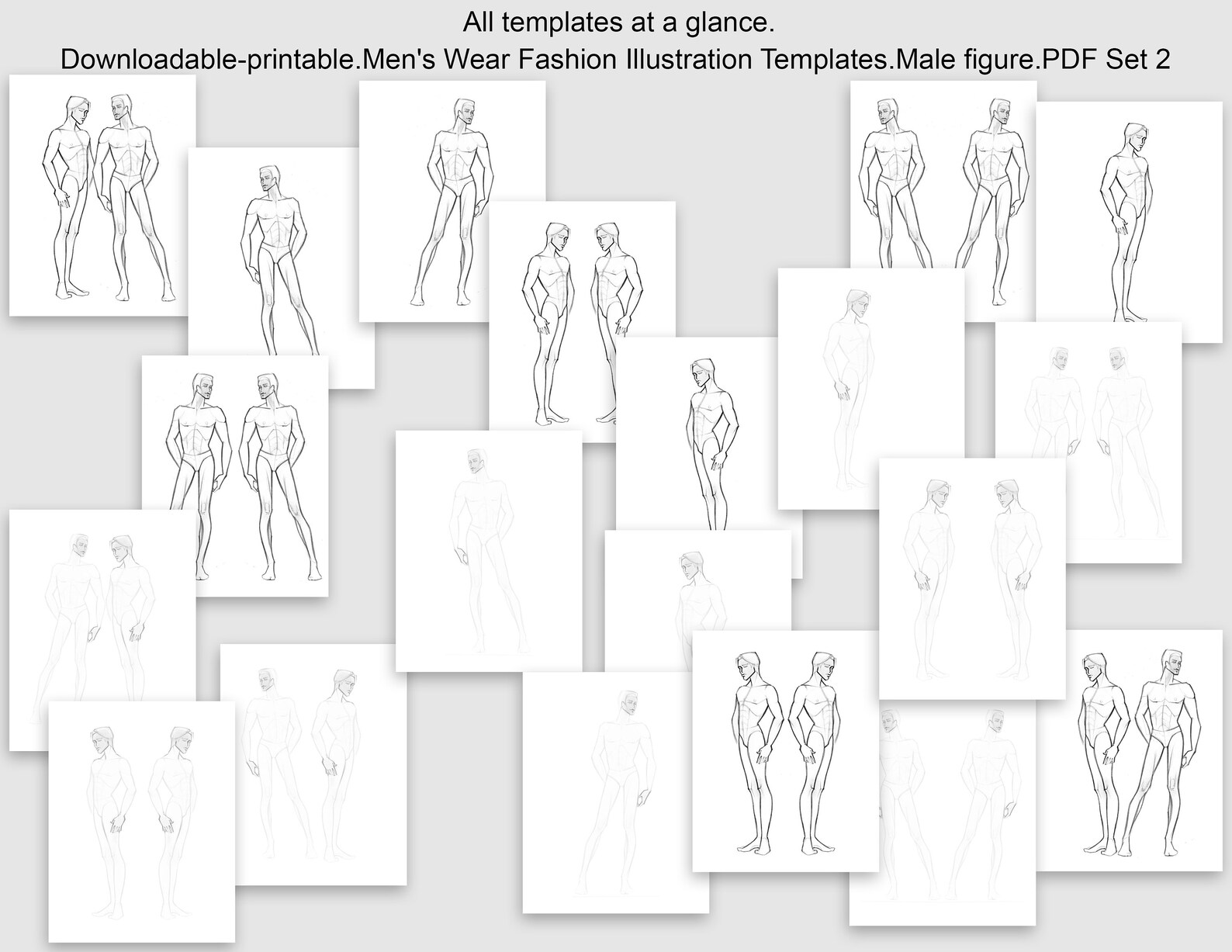 Downloadable Printable Male Figure Template for Fashion Drawing Use as ...