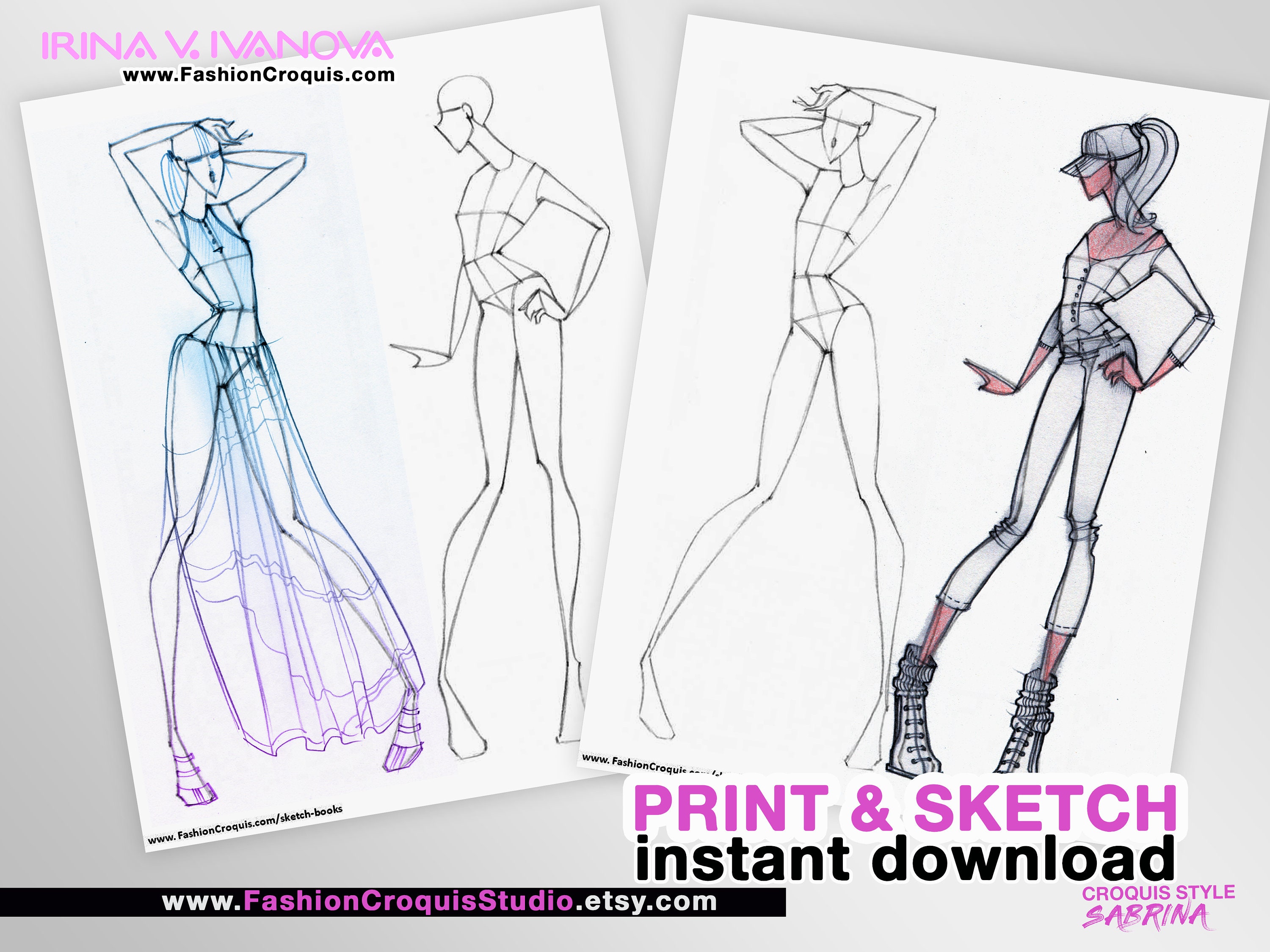 Downloadable Printable Croquis for Fashion Illustration: 9-head Fashion ...