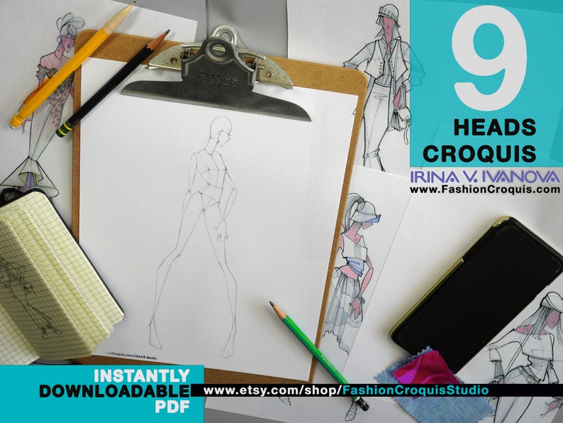 Downloadable Printable Croquis for Fashion Illustration: 9-head Fashion ...