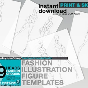 Downloadable Printable Croquis for Fashion Illustration: 9-head Fashion ...