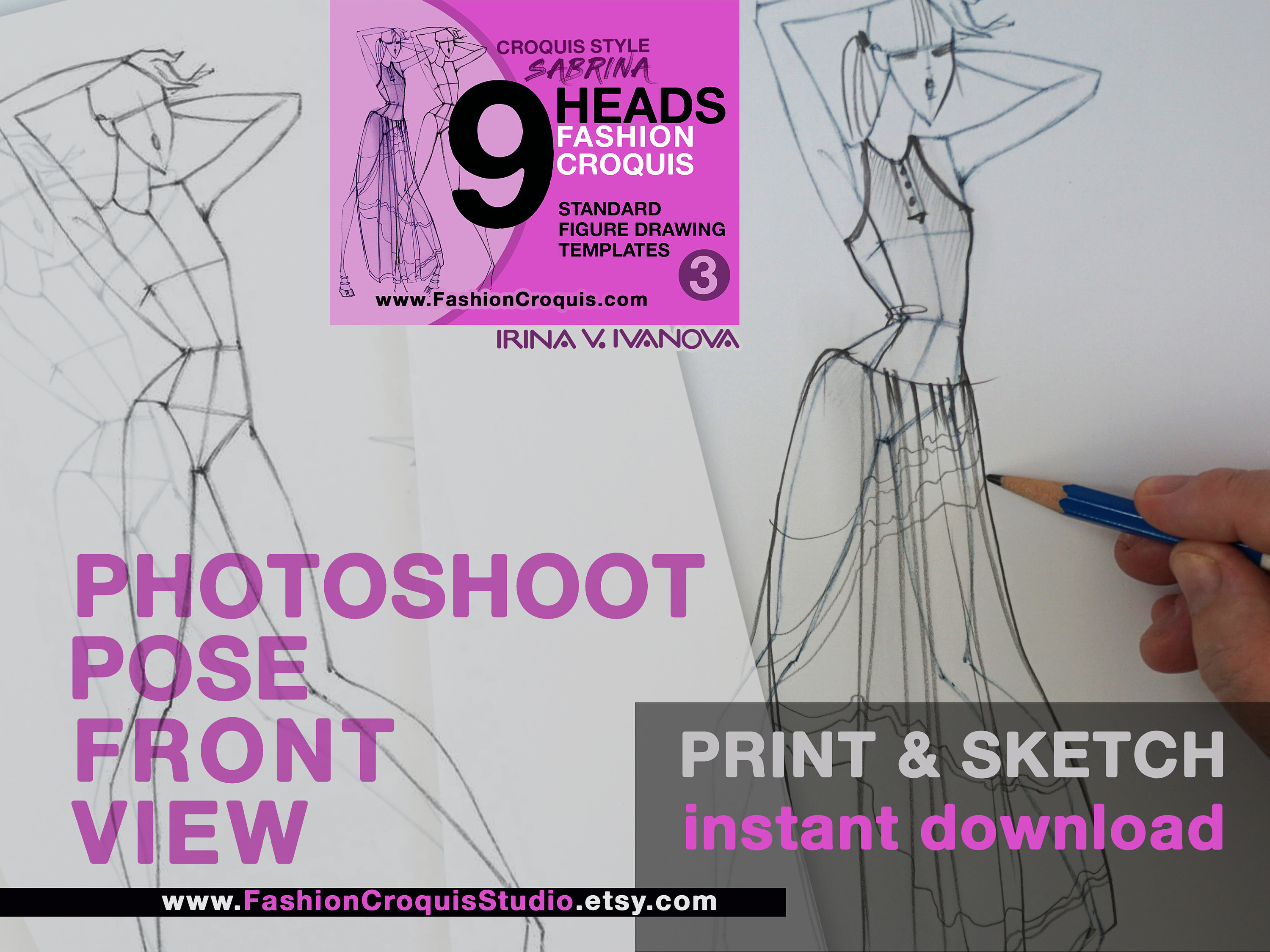 Downloadable Printable Croquis for Fashion Illustration: 9-head Fashion ...