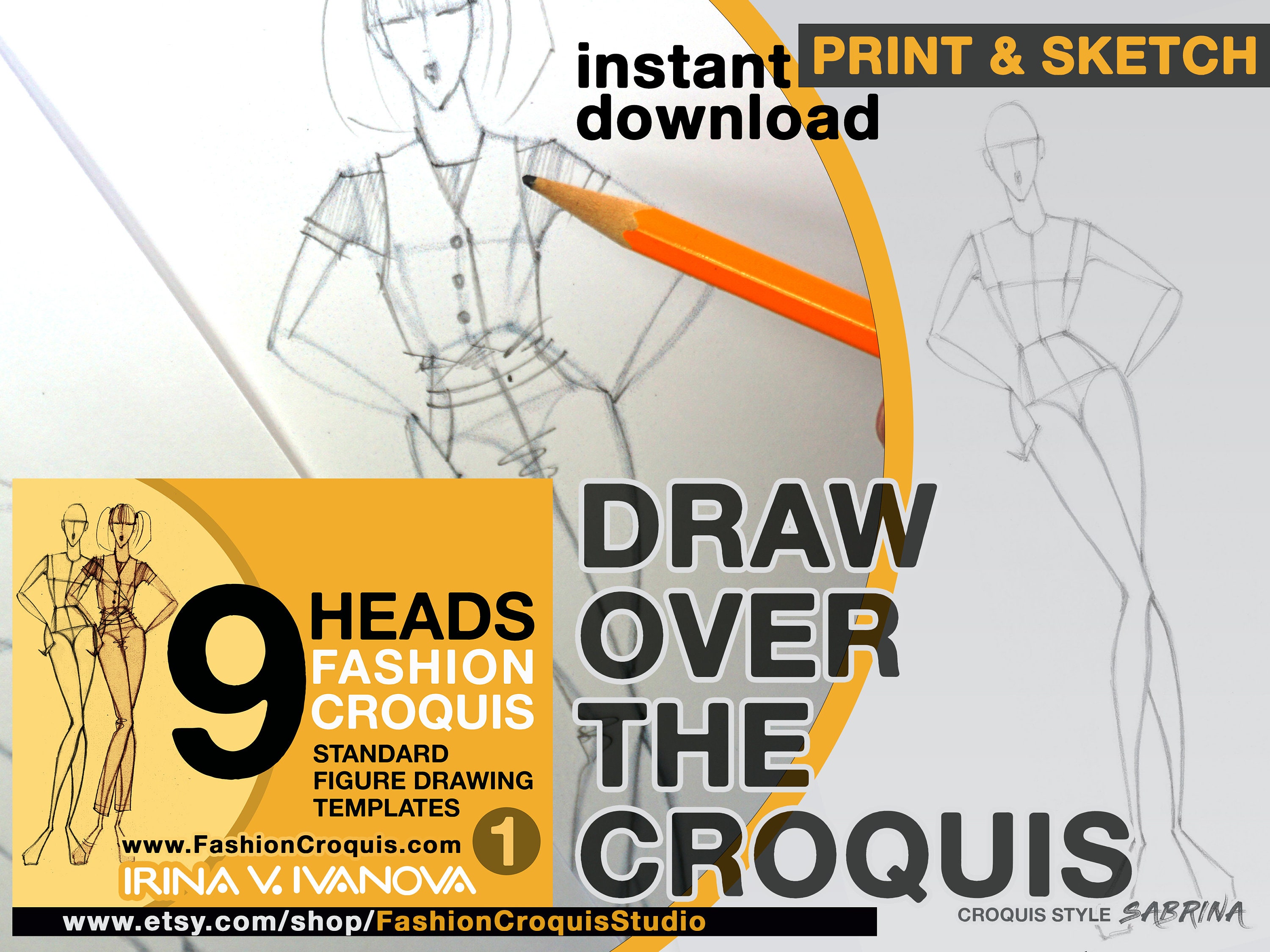 Downloadable Printable Croquis for Fashion Illustration: 9 Heads ...