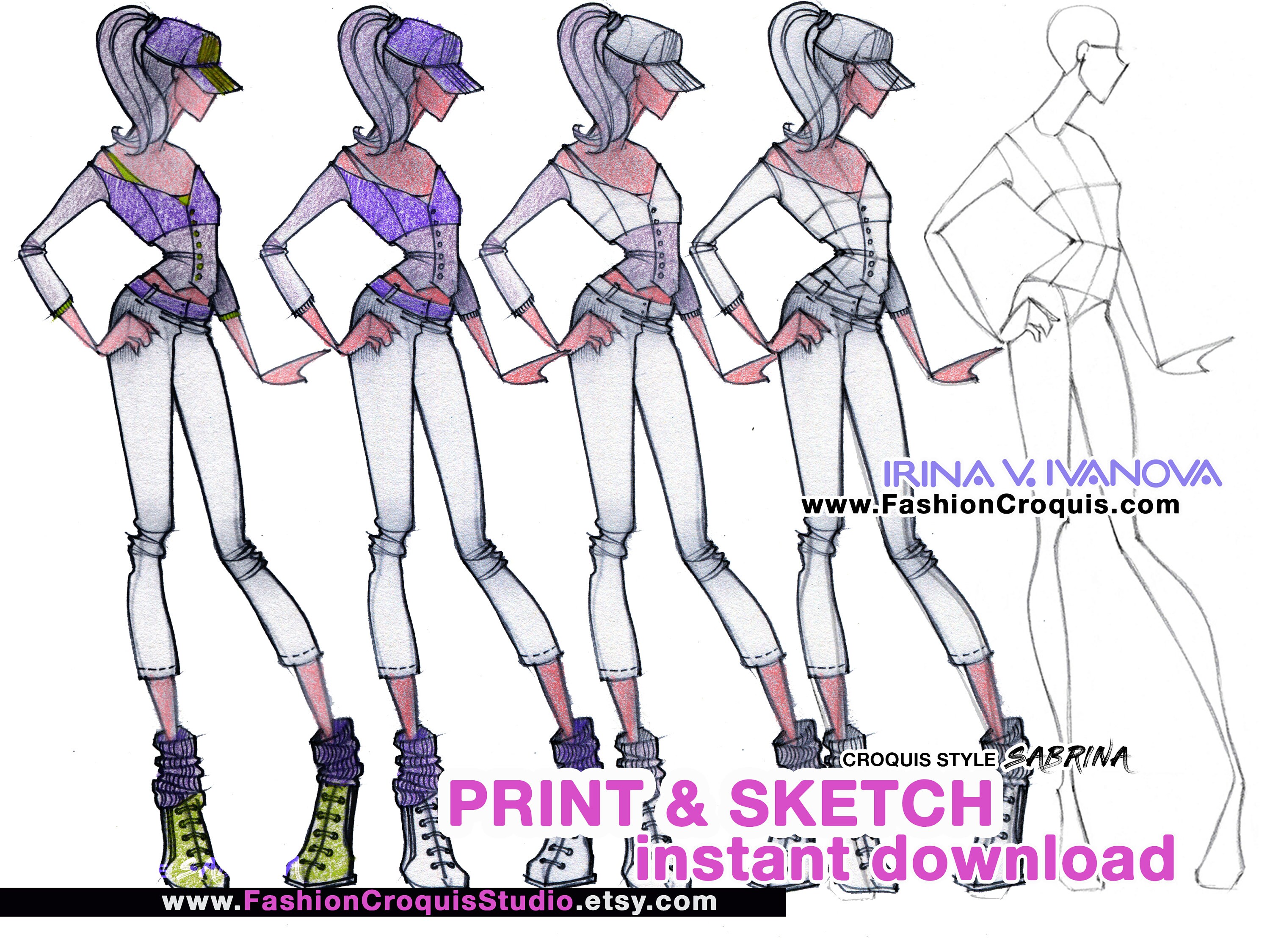 Downloadable Printable Croquis for Fashion Illustration: 9-head Fashion ...