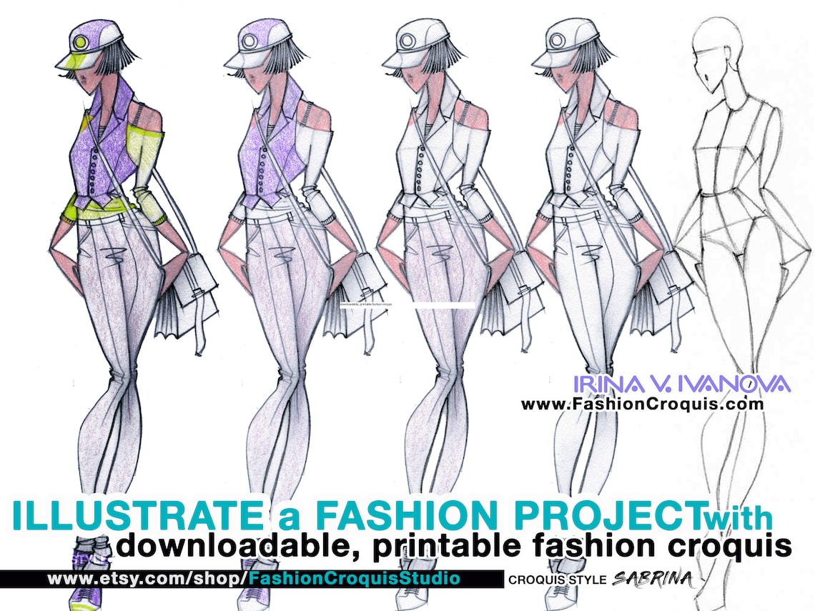 Downloadable Printable Croquis for Fashion Illustration: 9-head Fashion ...