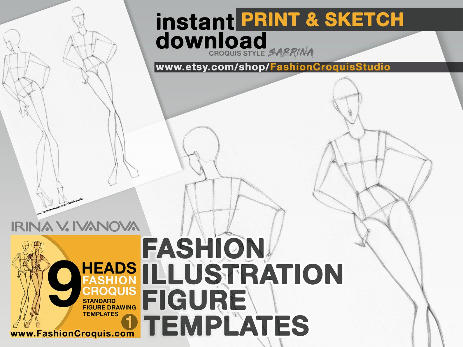 Downloadable Printable Croquis for Fashion Illustration: 9 Heads ...
