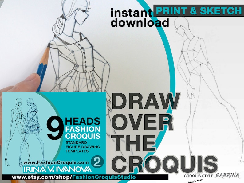 Downloadable Printable Croquis for Fashion Illustration: 9-head Fashion ...