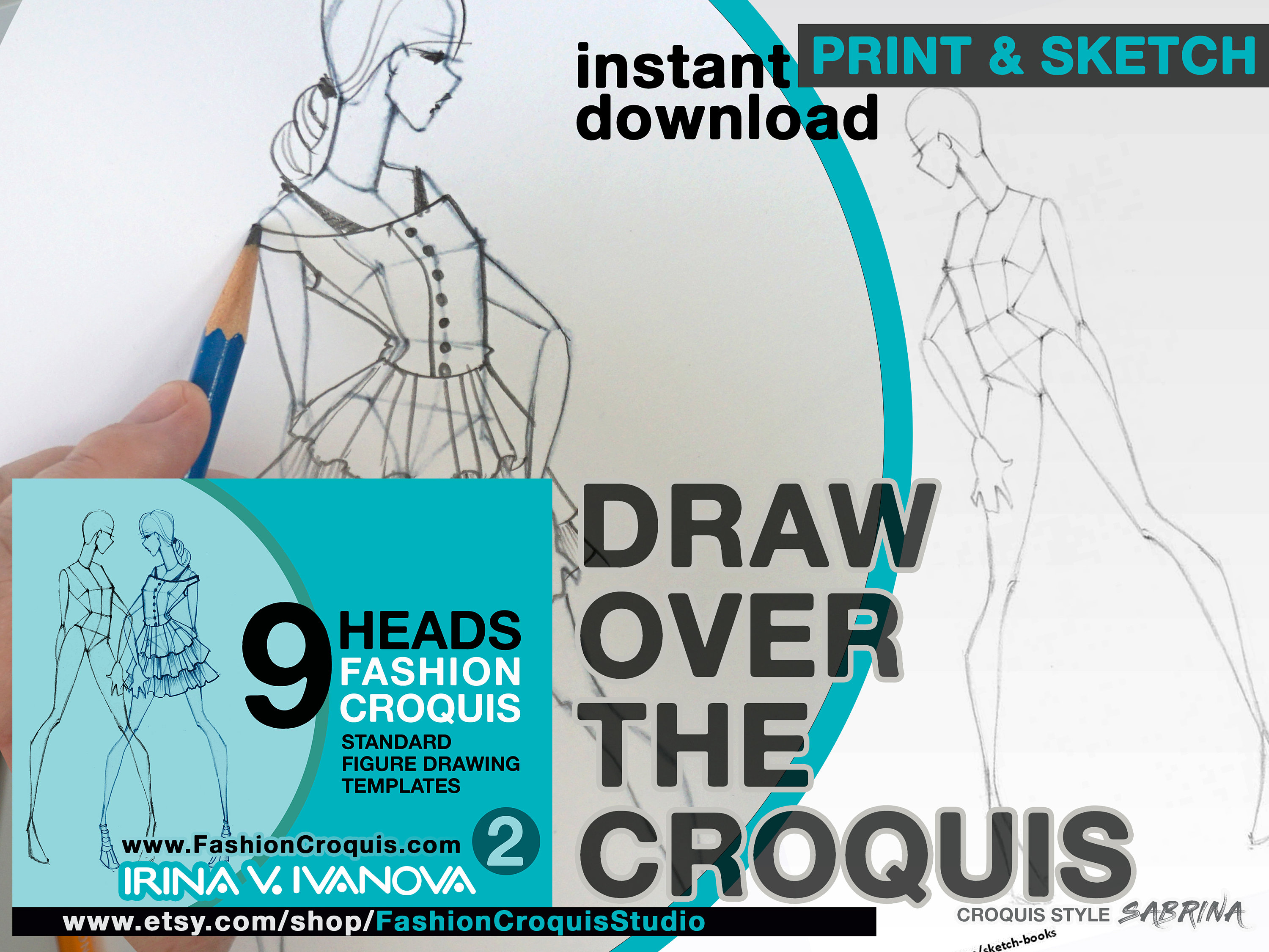 Downloadable Printable Croquis for Fashion Illustration: 9-head Fashion ...