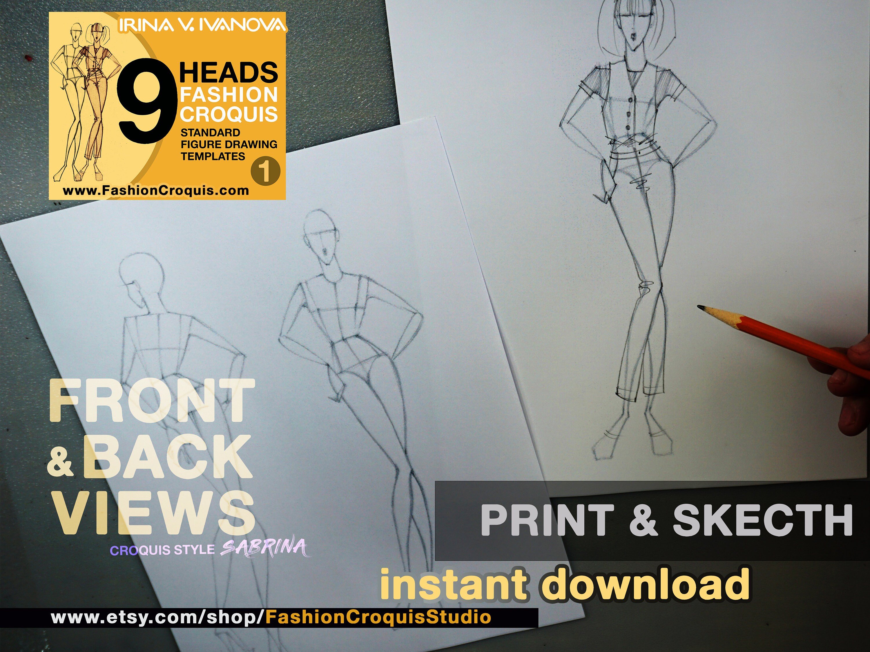 Downloadable Printable Croquis for Fashion Illustration: 9 Heads ...