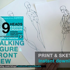 Downloadable Printable Croquis for Fashion Illustration: 9-head Fashion ...