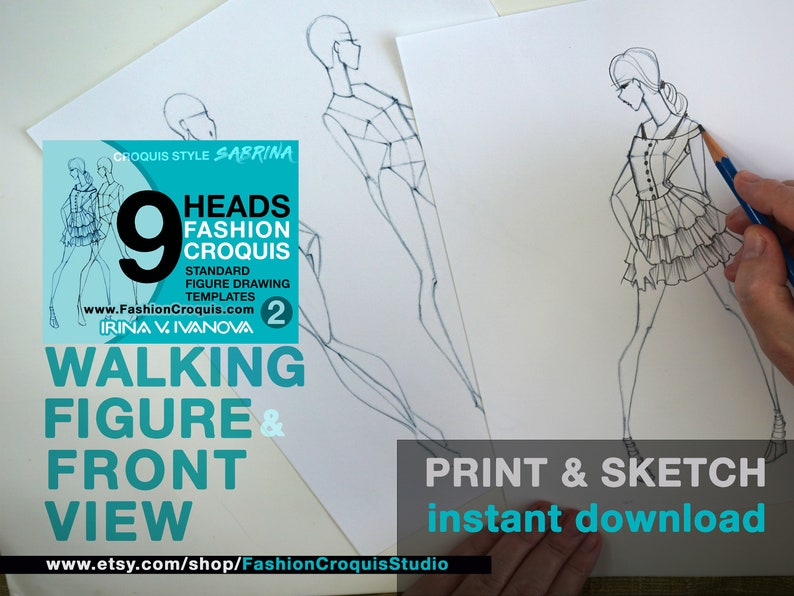 Downloadable Printable Croquis for Fashion Illustration: 9-head Fashion ...