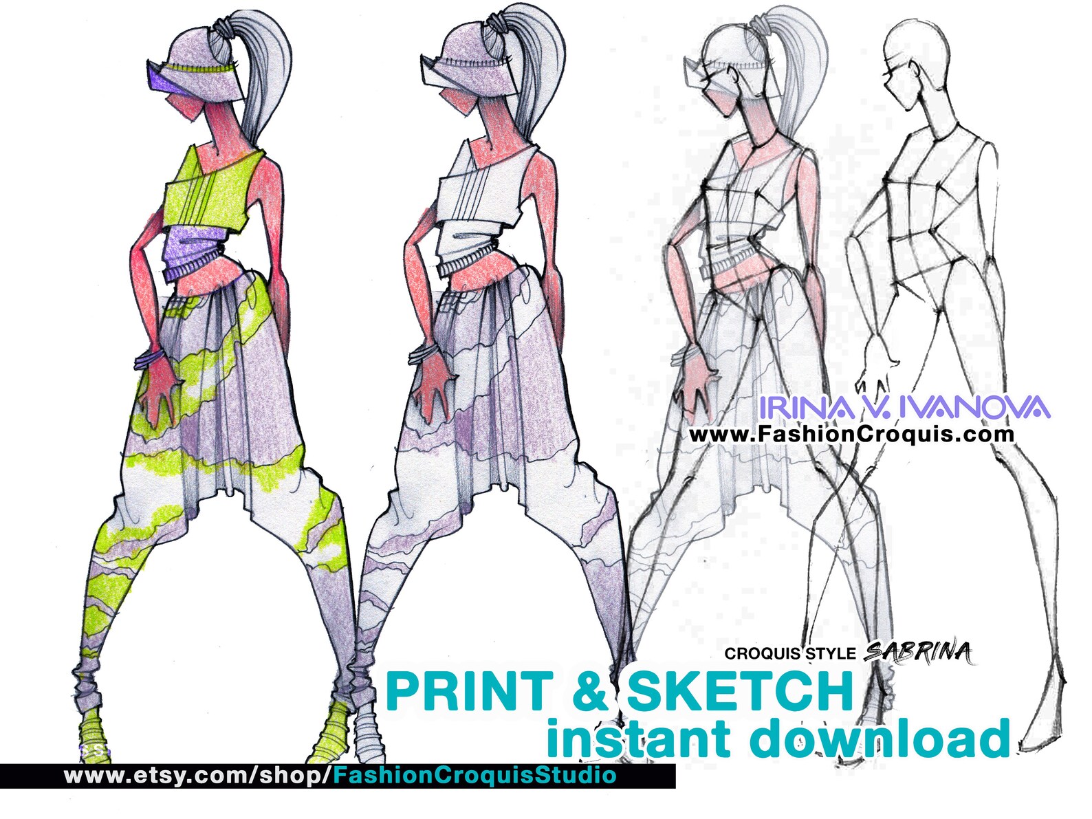 Downloadable Printable Croquis for Fashion Illustration: 9-head Fashion ...