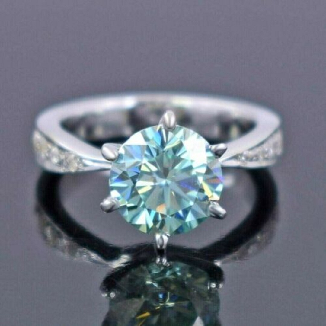 2.50 Ct Blue Diamond Ring Round Cut Engagement Ring Great Luster ...