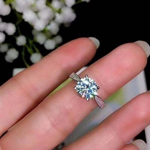2.50 Ct Blue Diamond Ring Round Cut Engagement Ring Great Luster ...