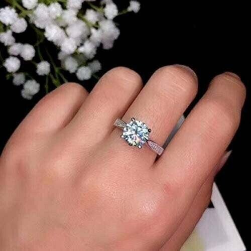 2.50 Ct Blue Diamond Ring Round Cut Engagement Ring Great Luster ...