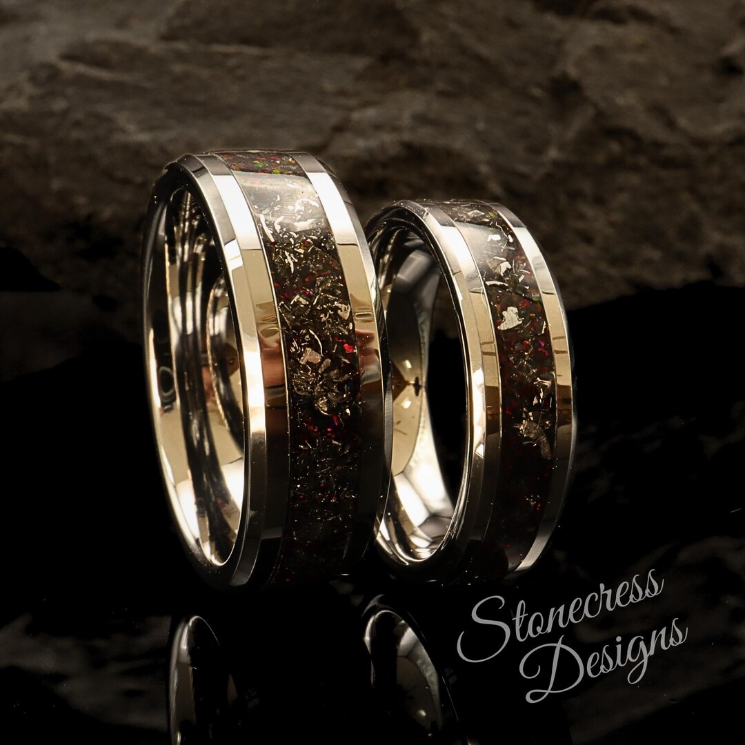 Meteorite Inlay Tungsten Couples Rings: His and Hers Matching Bands - Etsy