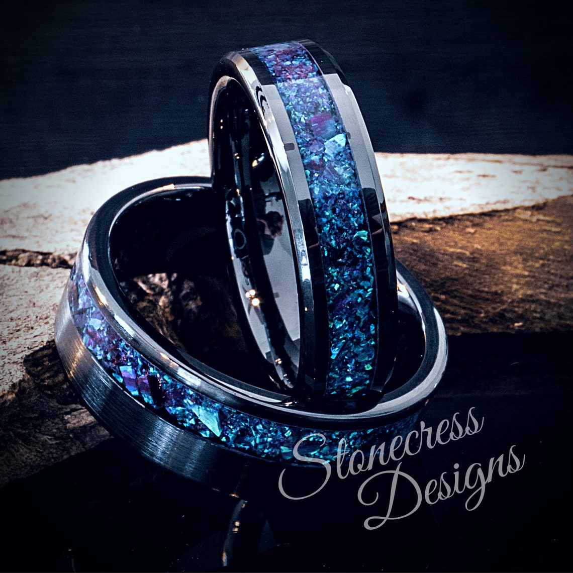 Blue Opal Ceramic Couples Rings: His and Hers Matching Set - Etsy