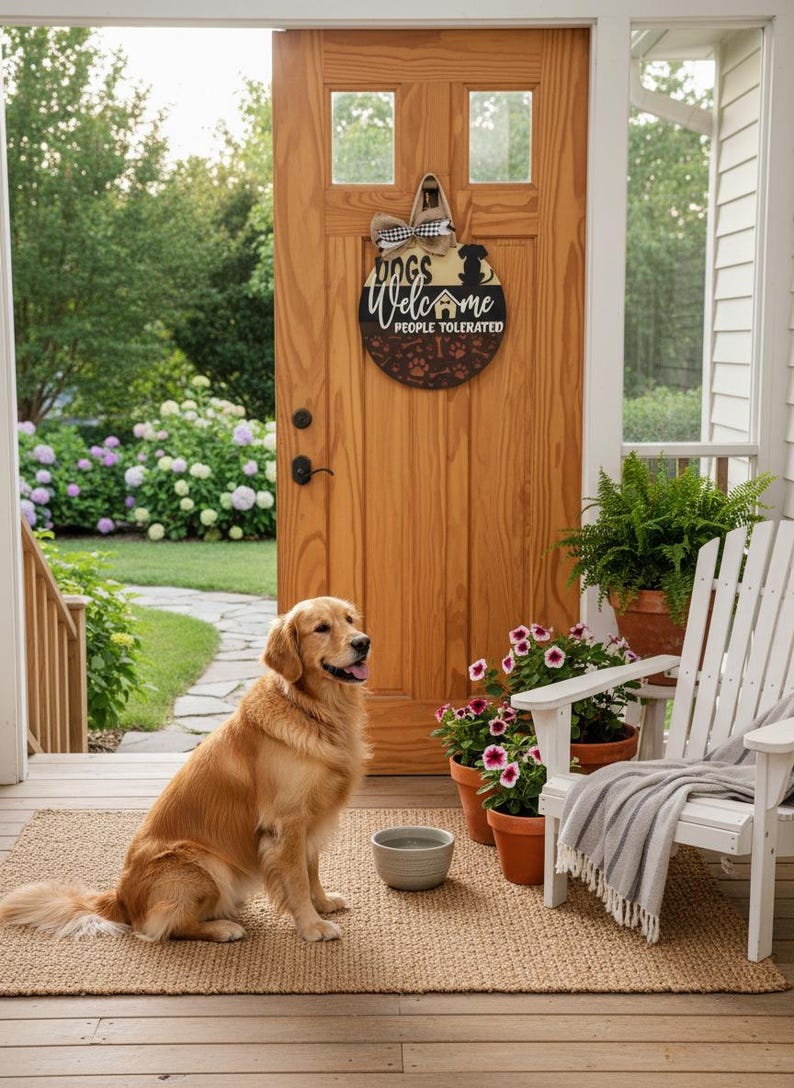 Dogs Welcome People Tolerated Door Hanger – Funny Dog Lover Front Door ...