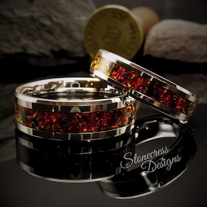 Blood Red Couples Rings His and Her Rings Polished Tungsten Rings ...