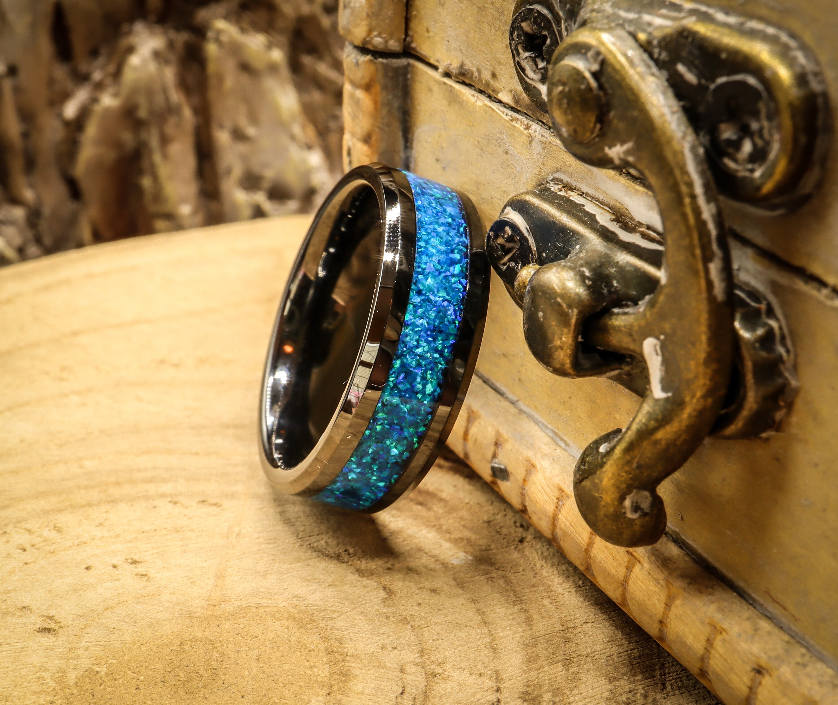 Men's Wedding Ring Blue Oasis Opal Ring | Etsy