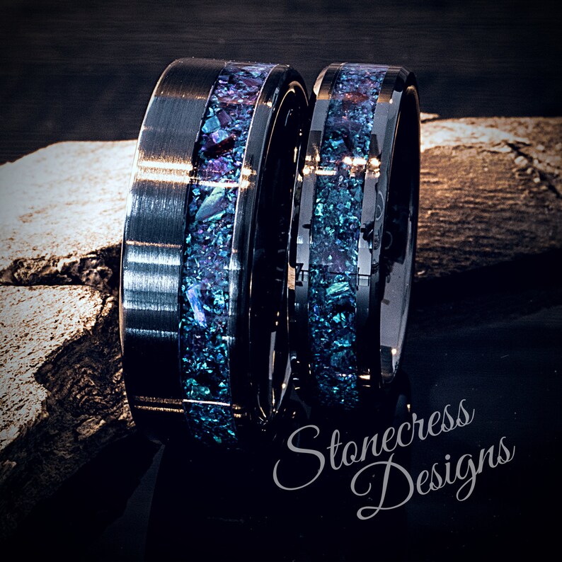 Blue Opal Ceramic Couples Rings: His and Hers Matching Set - Etsy