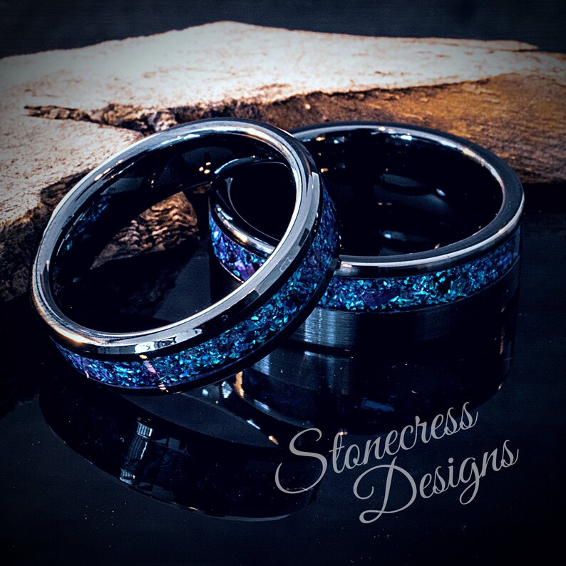Blue Opal Ceramic Couples Rings: His and Hers Matching Set - Etsy