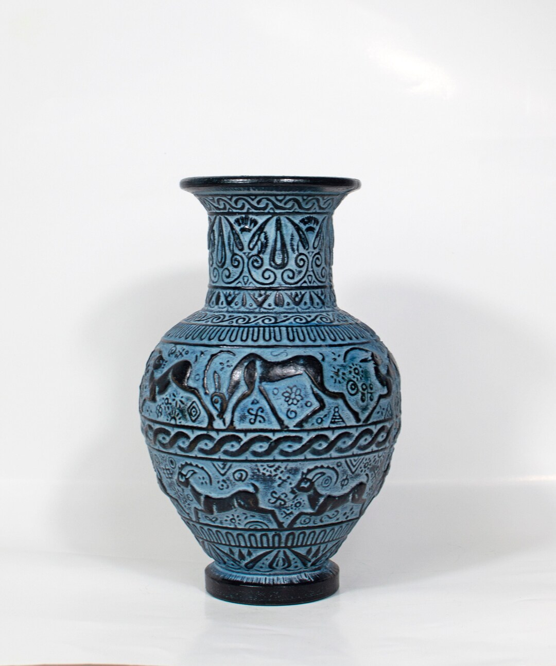 Αncient Greek Decorative Vase Pottery Wild Goat Style Blue Color Large ...