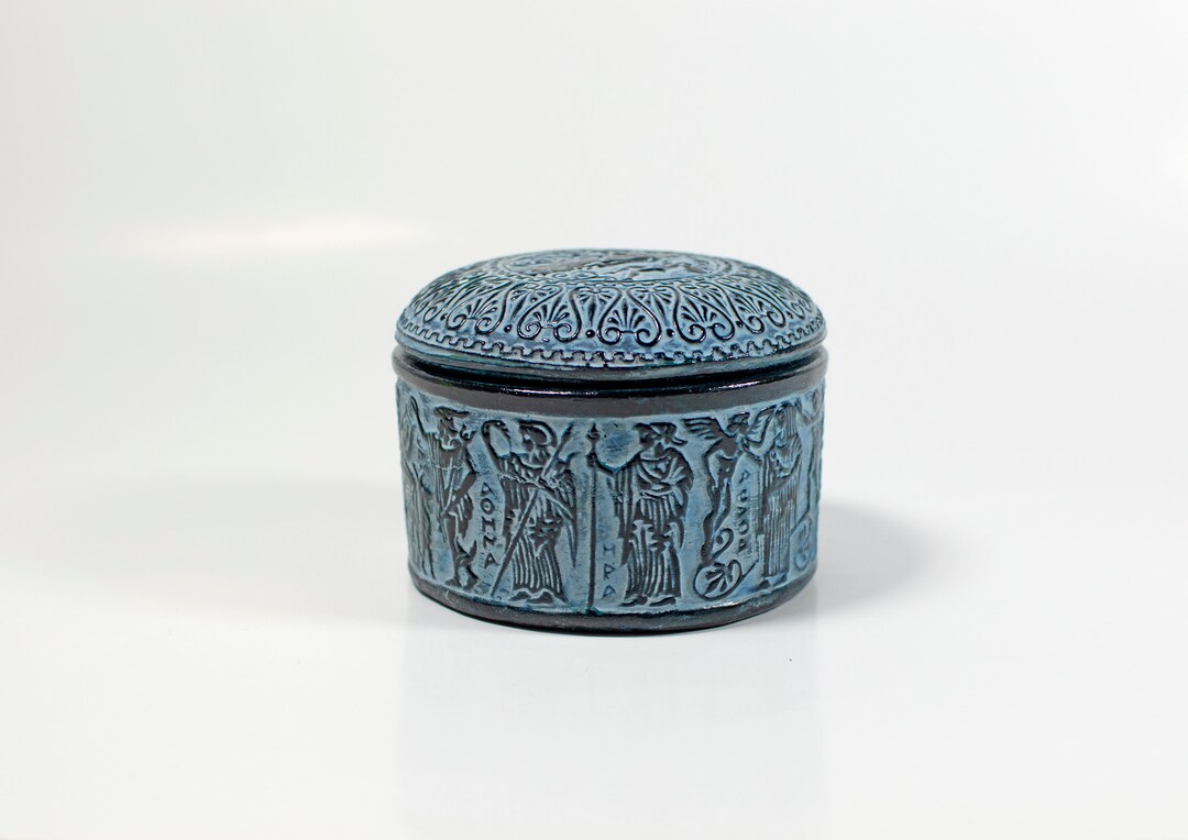 Pyxis Αncient Greek Pottery Cylindrical Box Holder Cosmetics, Jewellery ...
