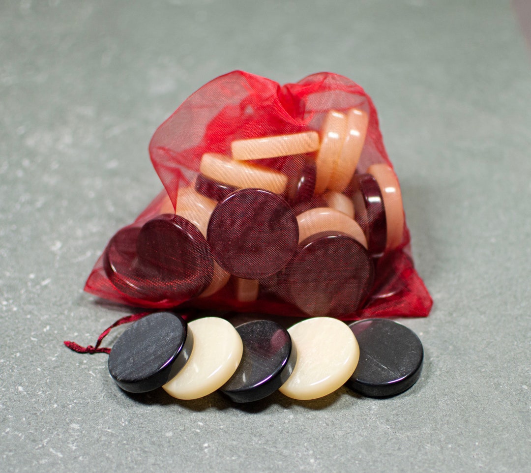 30 High Quality Acrylic Mother of Pearl Backgammon Checkers Chips Black ...