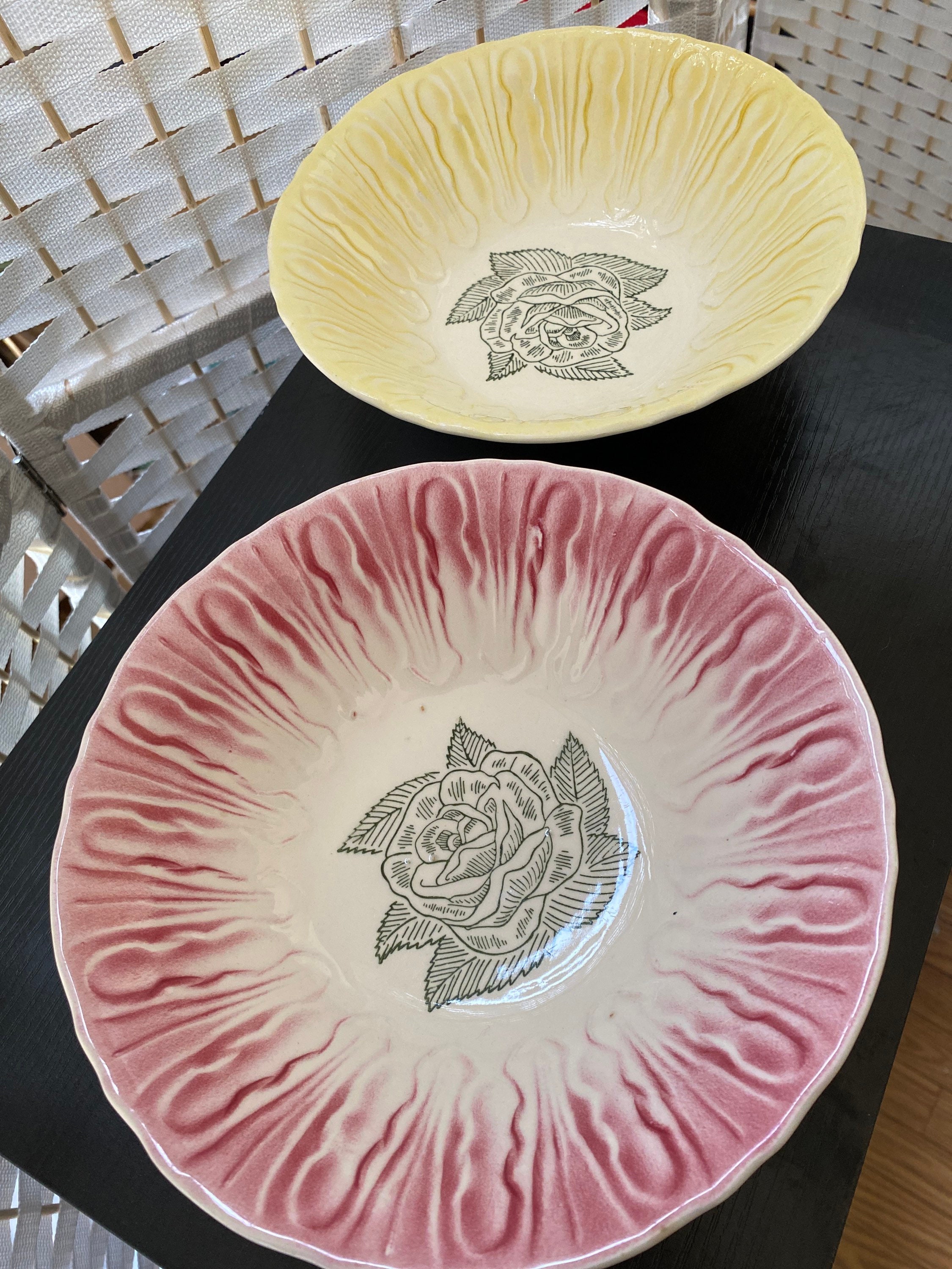 1950s Scio Pottery green Rose Burgundy and Yellow Ceramic Serving Bowls ...