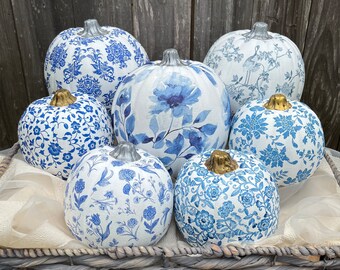 Blue and White Chinoiserie Style Decor Pumpkins, Fall Decor, Fall ...