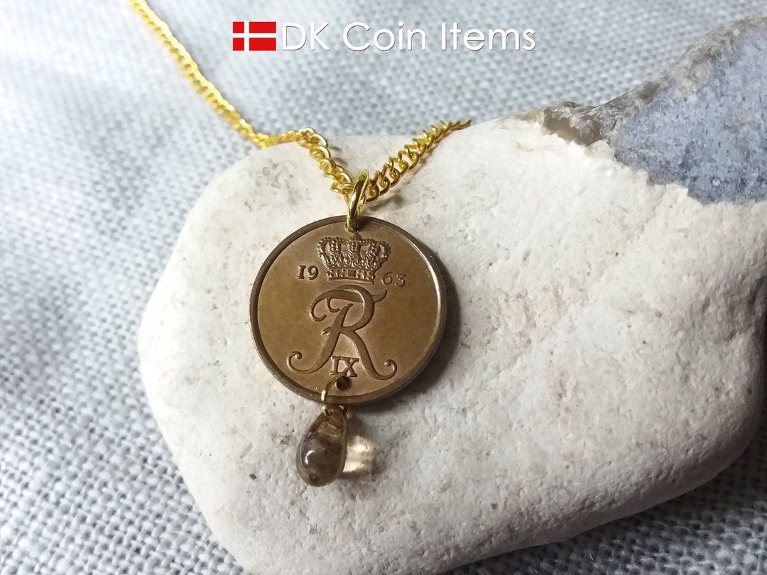 Denmark 1963 R Coin Necklace. 61 Year Old Danish 5 Ore Coin Pendant ...