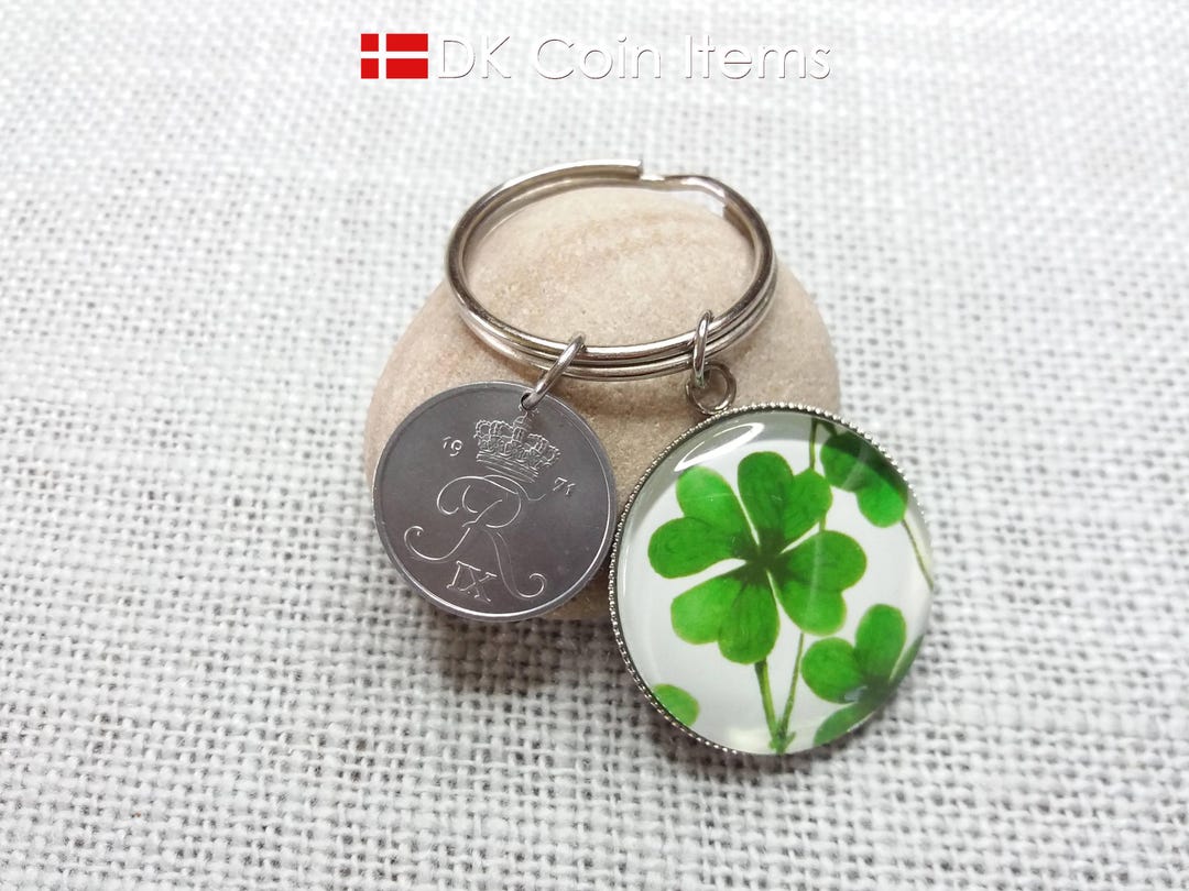 Denmark 1971 Coin Keychain With 53 Year Old Crown R 2 Ore Coin and Four ...