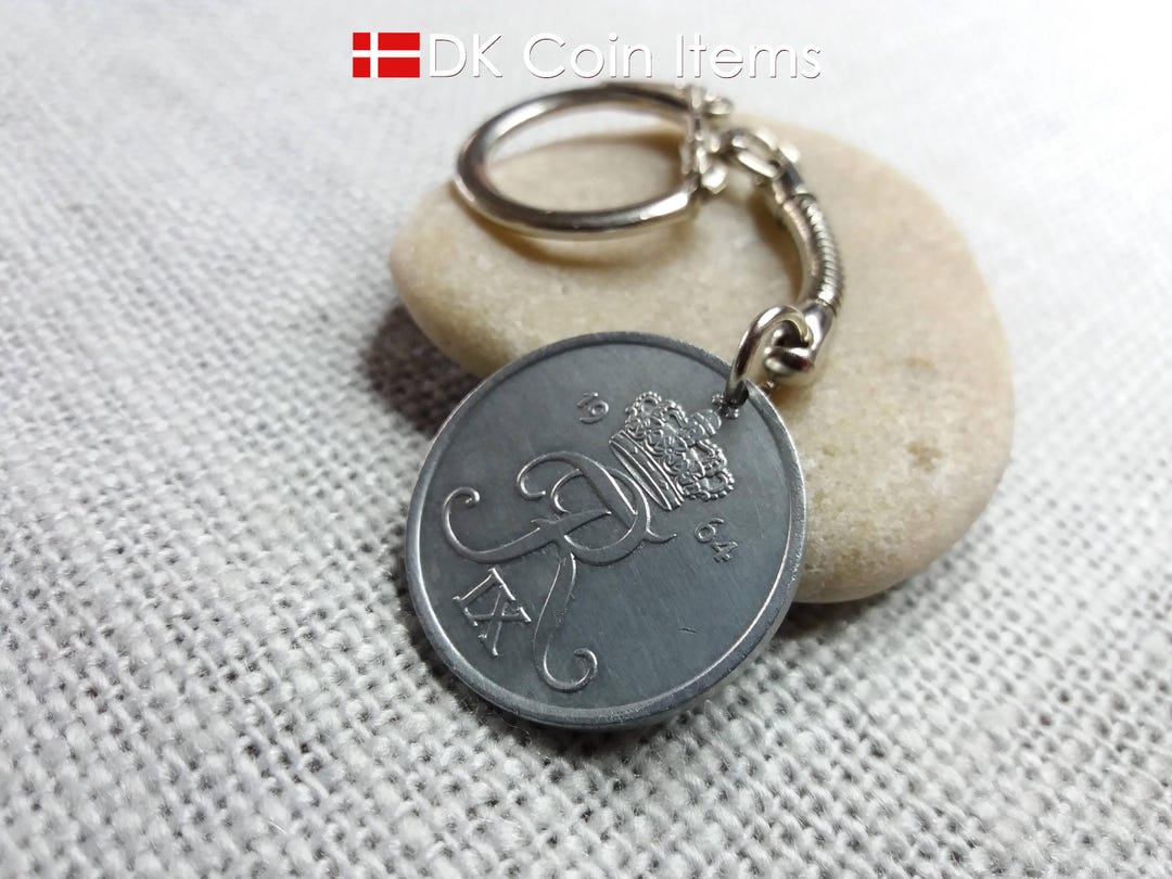 Denmark 1964 Coin Keychain Crowned Initial R Danish 5 Ore Coin Pendant ...