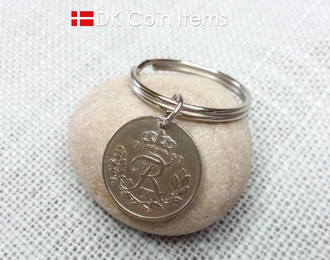 Denmark 1950 Coin Keychain Crowned R-initial Coin Charm Danish 25 Ore ...