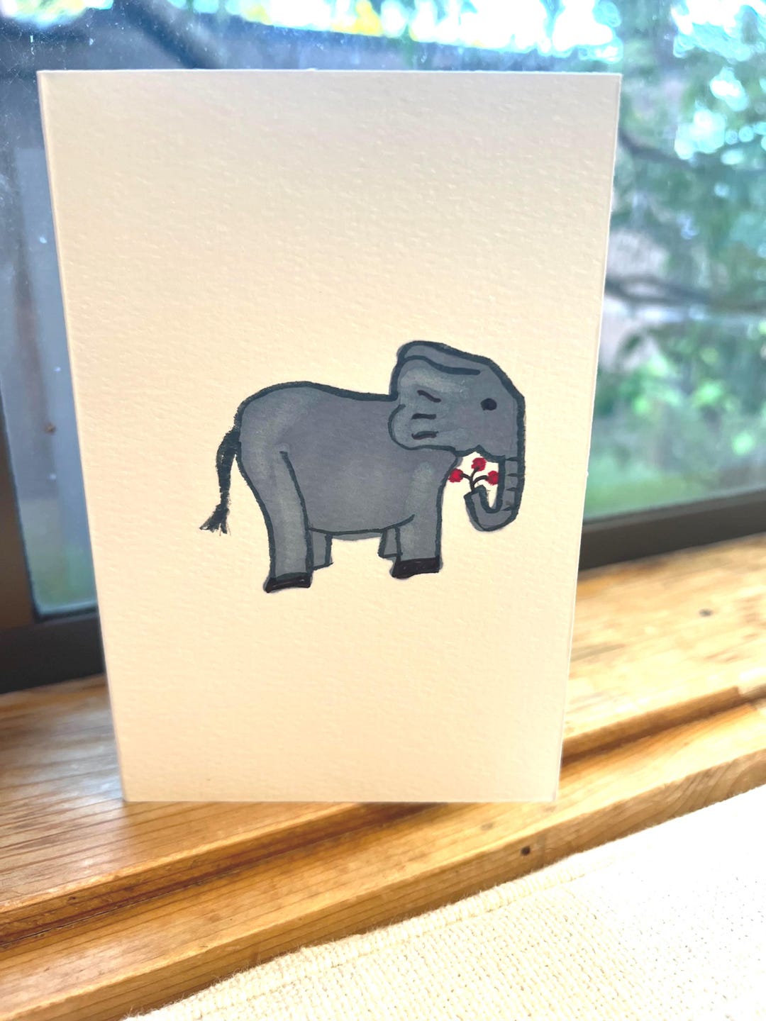 Sweet Elephant Hand-painted Card With Flower Detail 4x6 - Etsy