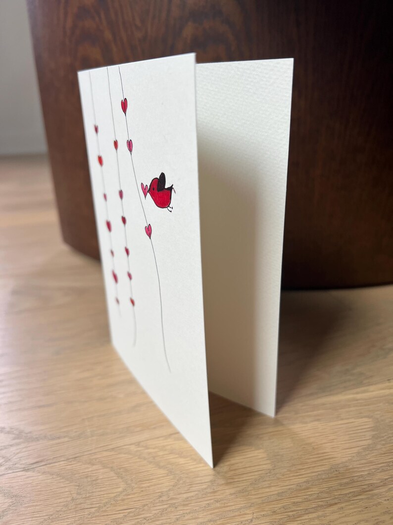Handmade Watercolor Hanging String of Red Hearts With Love Bird ...
