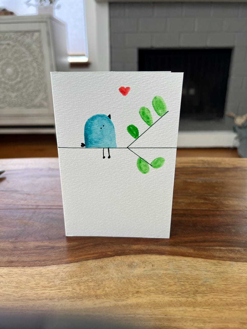 Handmade Watercolor Blue Bird Sitting on a Limb. Sweet Card for ...