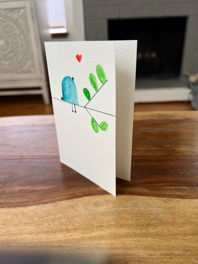 Handmade Watercolor Blue Bird Sitting on a Limb. Sweet Card for ...