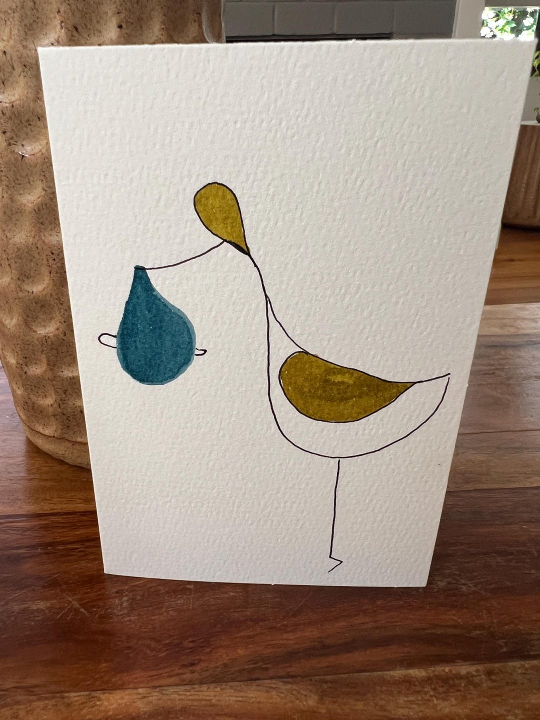 Handmade Simple Hand Drawn Stork With Watercolor for Baby Boy Good for ...