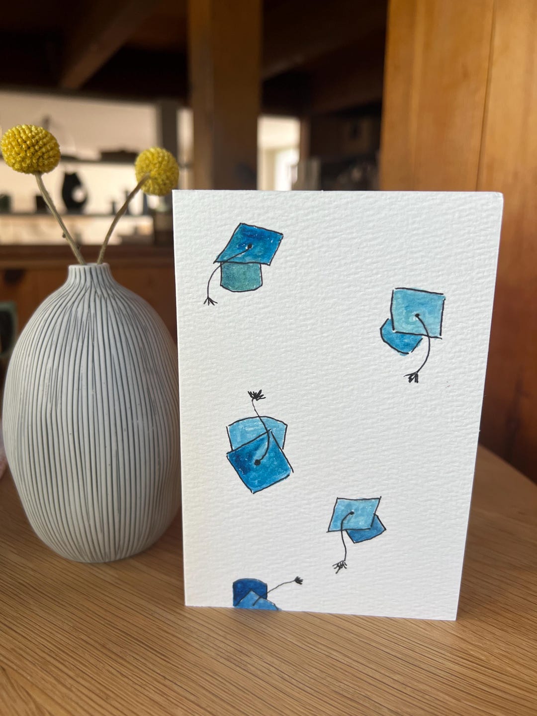 Graduation Congratulations Hat Blue Watercolor Handmade Card 4x6 - Etsy
