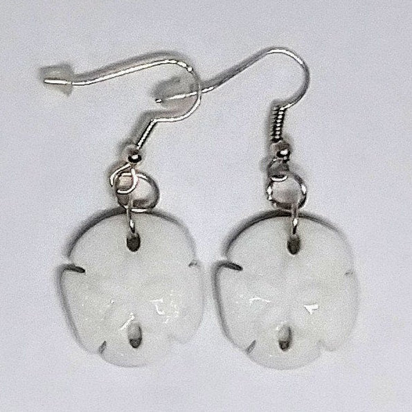 1 PR Real Sea Glass White OR Teal Sand Dollar Bead Earrings. - Etsy