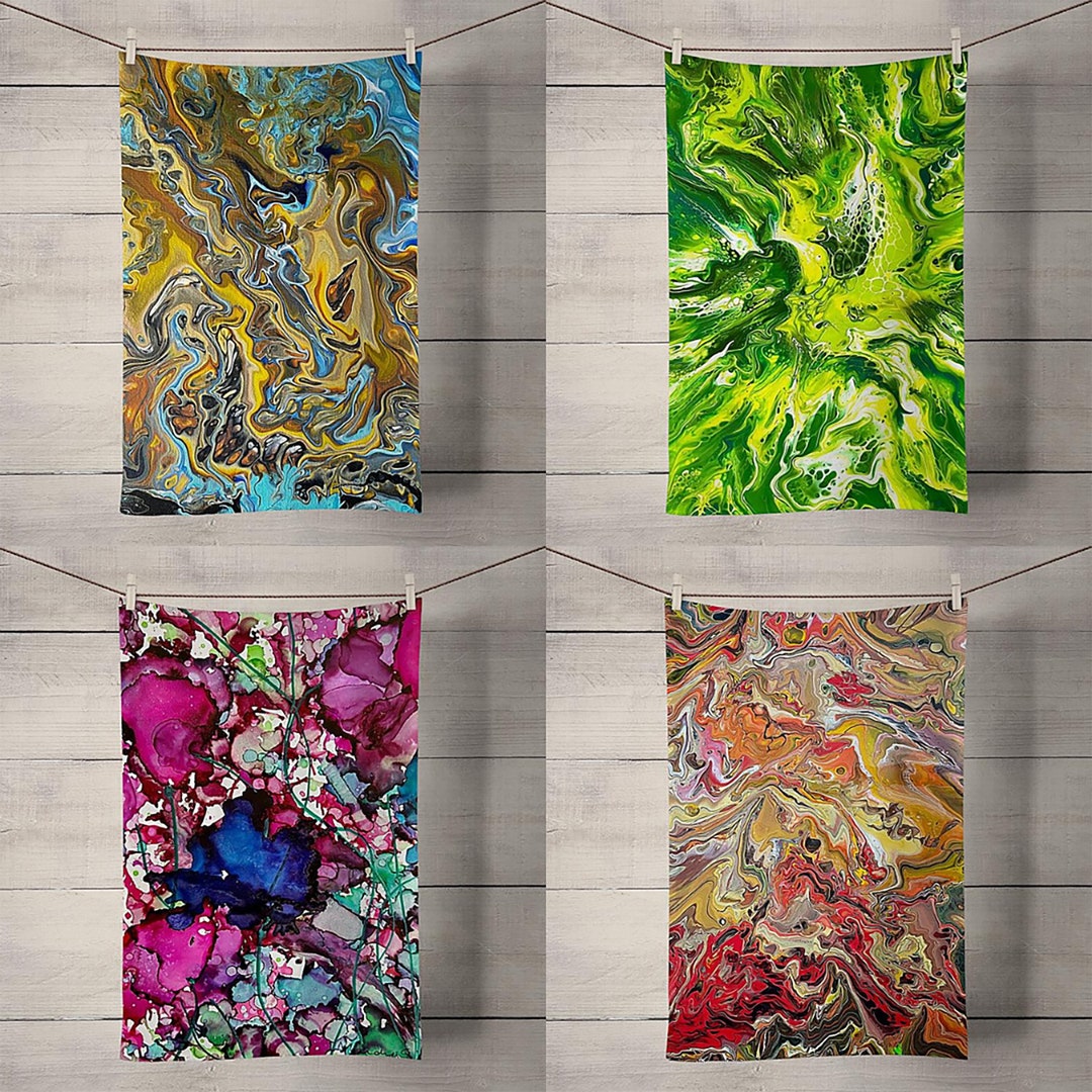 Tea Towel Cotton Tea Towel Abstract Art Tea Towel Fluid Art - Etsy