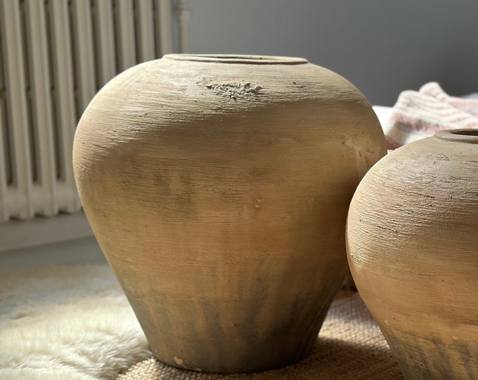 XL Floor Vase, Aged Vessel, Stone Textured Vase, 18'' Wide, Rustic Vase ...