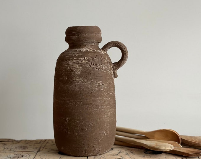 Brown Rustic Jug Vase 10.5'' Tall, Hand Finish Artisan Vase, Rustic ...